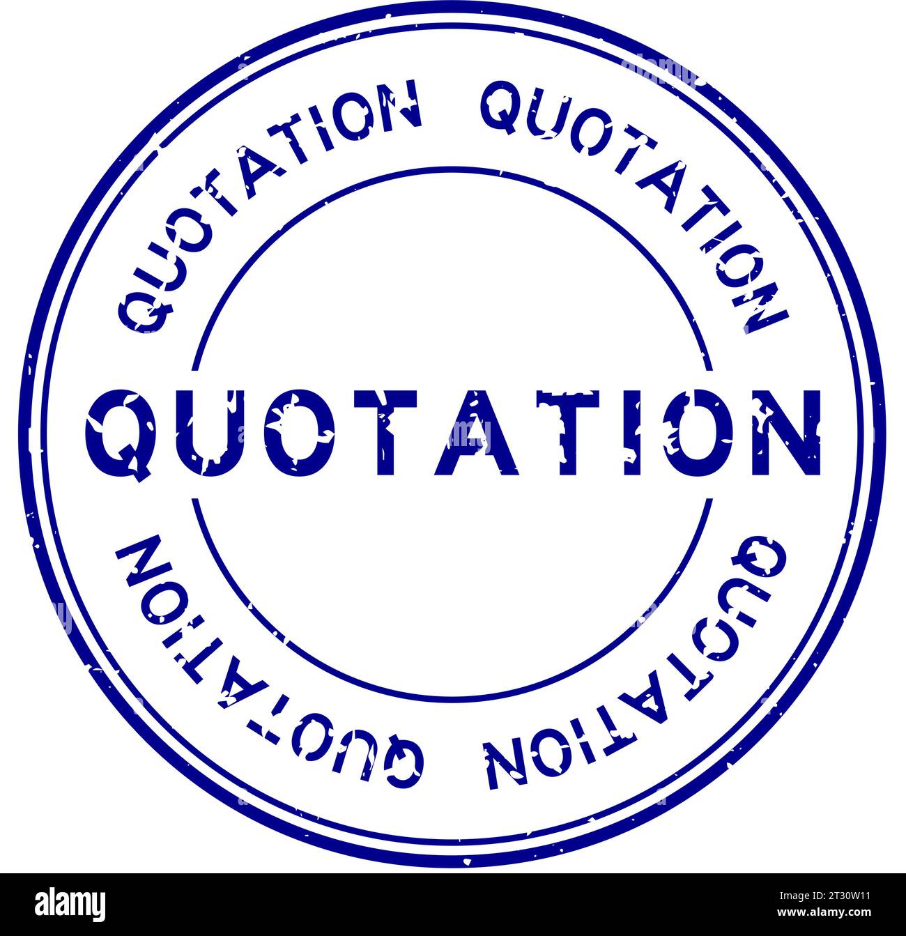 Grunge blue quotation word round rubber seal stamp on white background ...