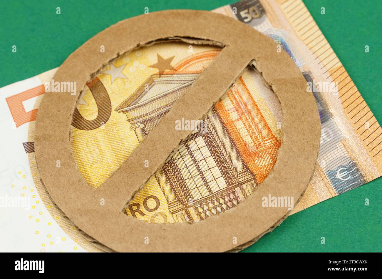 There is a prohibition sign on the 50 euro banknote. Trade wars. Ban on ...