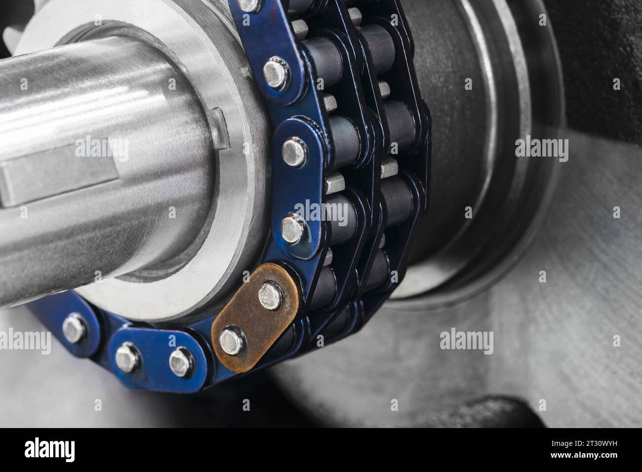 new car timing chain on a disassembled engine in a car workshop. Timing ...