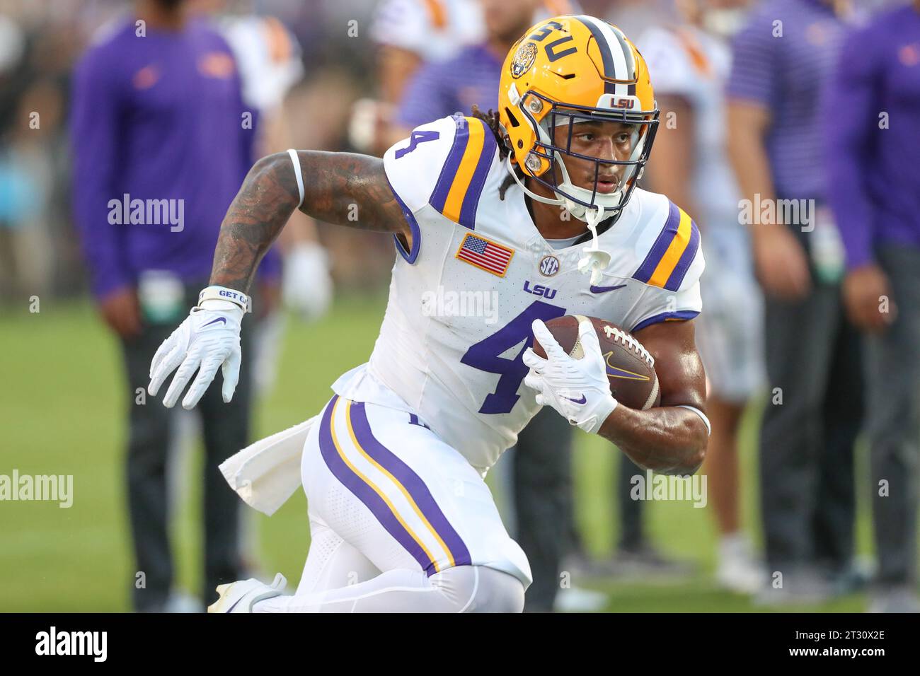 October 21, 2023: LSU running back John Emery Jr. (4) looks for running ...