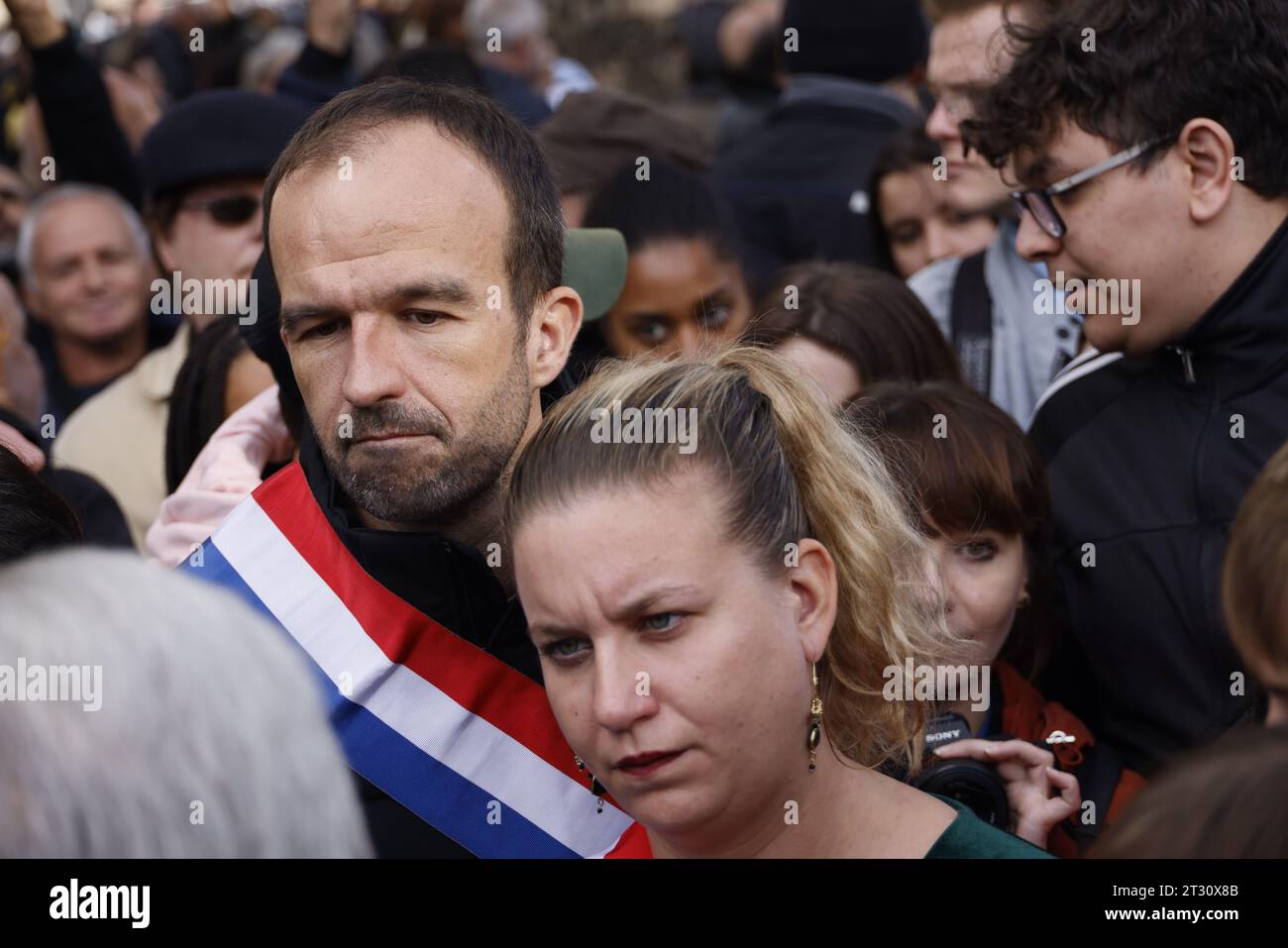 Paris, France. 22nd Oct, 2023. Manuel Bompart and Mathilde Panot attend ...