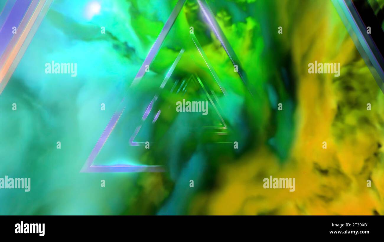 Triangular tunnel with colorful clouds. Design. Surreal world of clouds ...