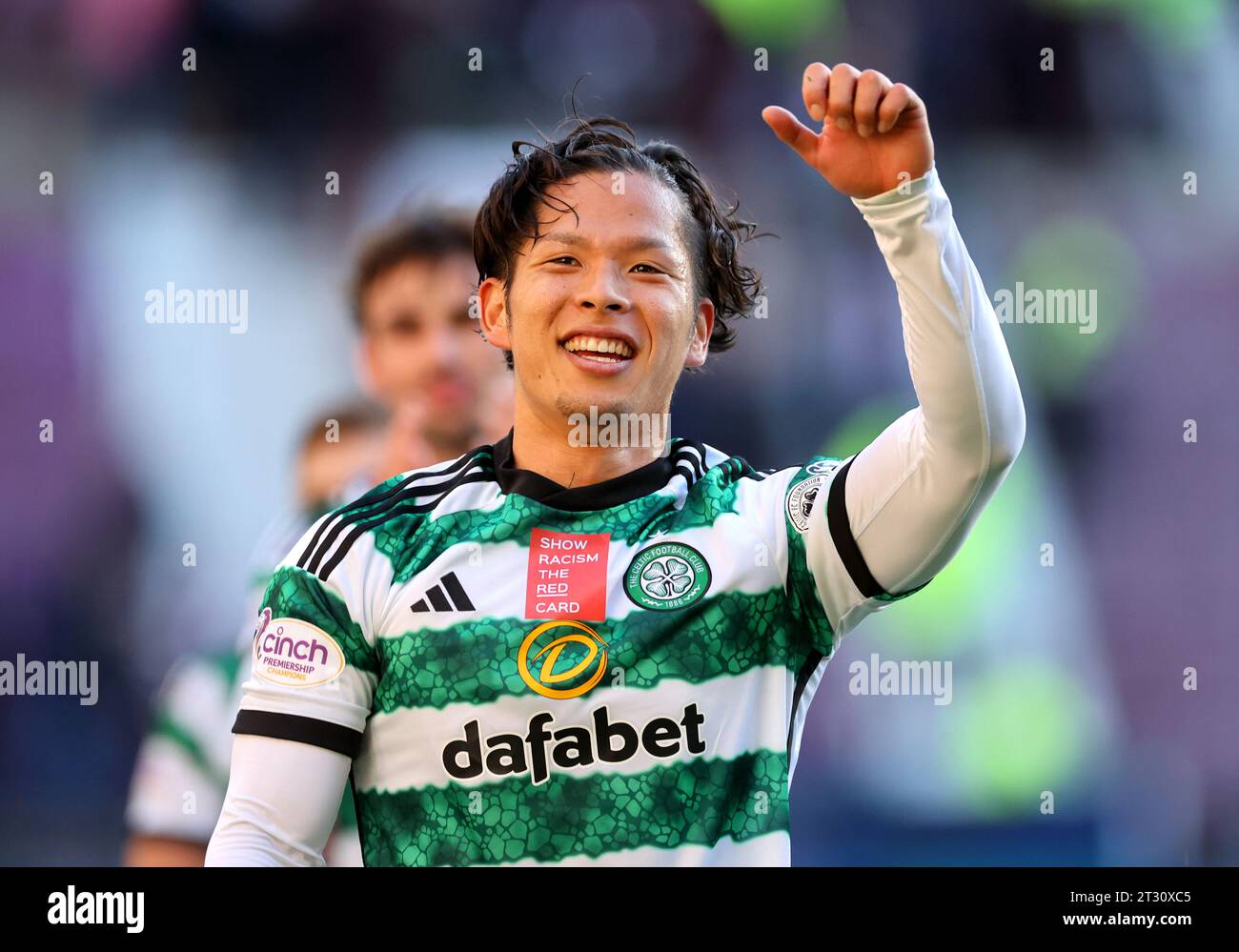 Celtic's Tomoki Iwata celebrates at the end of the cinch Premiership ...