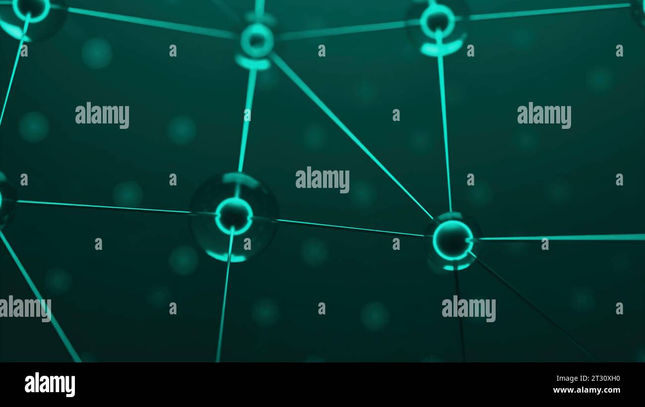 Digital lines and dots connections moving in abstract space. Design. Network grid structure ...