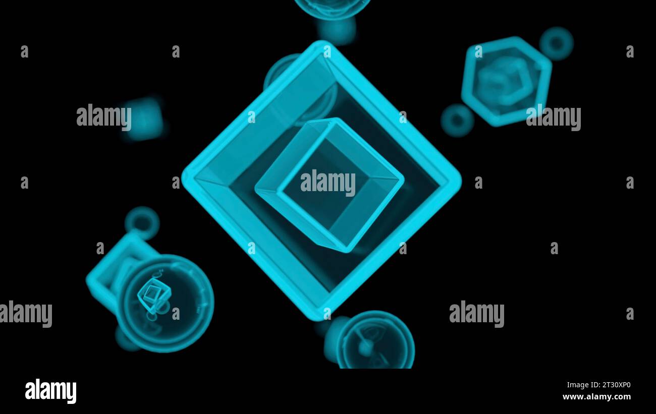 Basic 3D geometric shapes spinning on a black background. Design ...