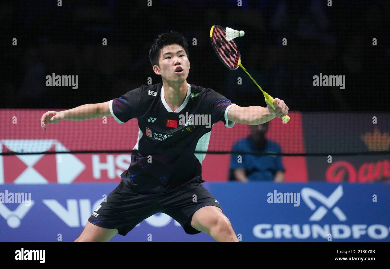 Weng Hong Yang, China in action against Lee Zii Jia of Malaysia int he ...