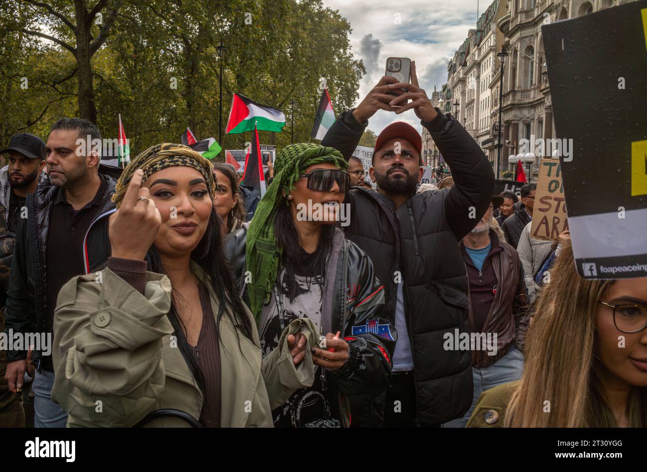 London / UK - Oct 21 2023: Muslim women in headscarves march with other ...
