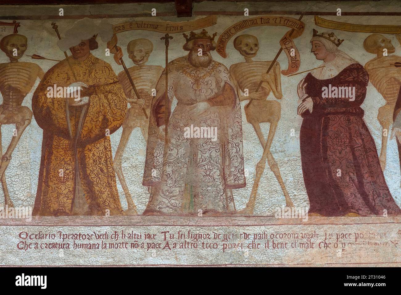 Smiling skeletons with a king, queen and other figure of authority ...