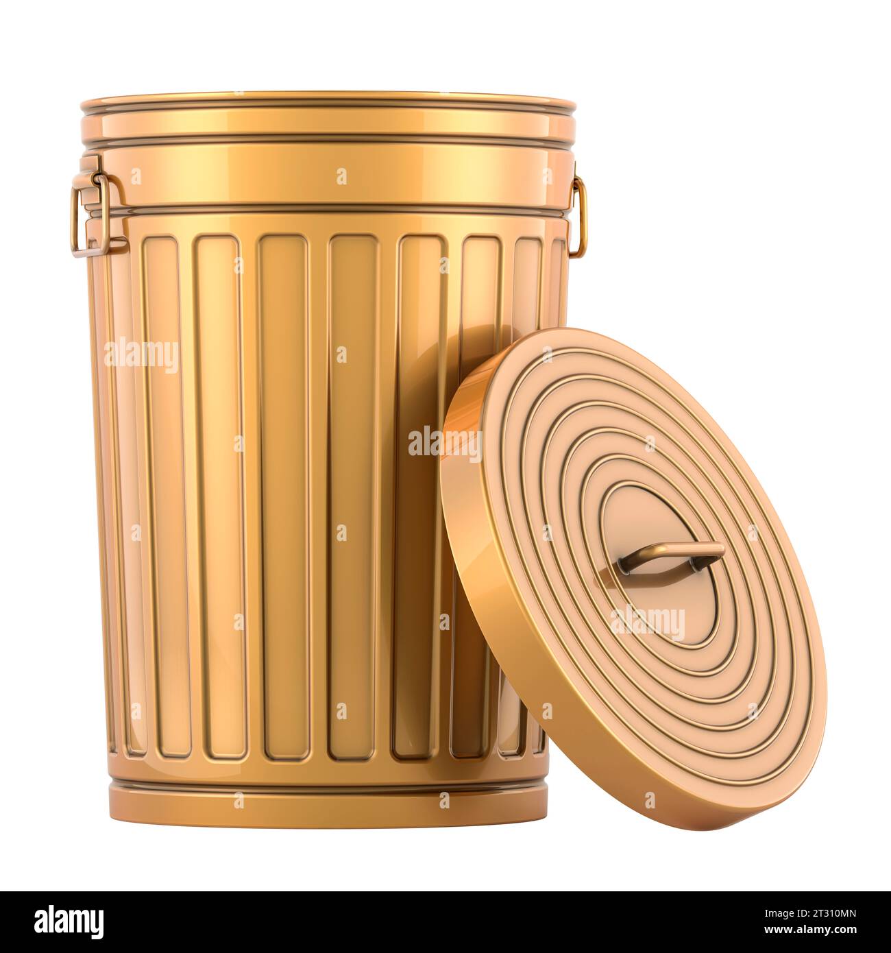 Copper Metal Trash Can, opened and empty. 3D rendering isolated on ...