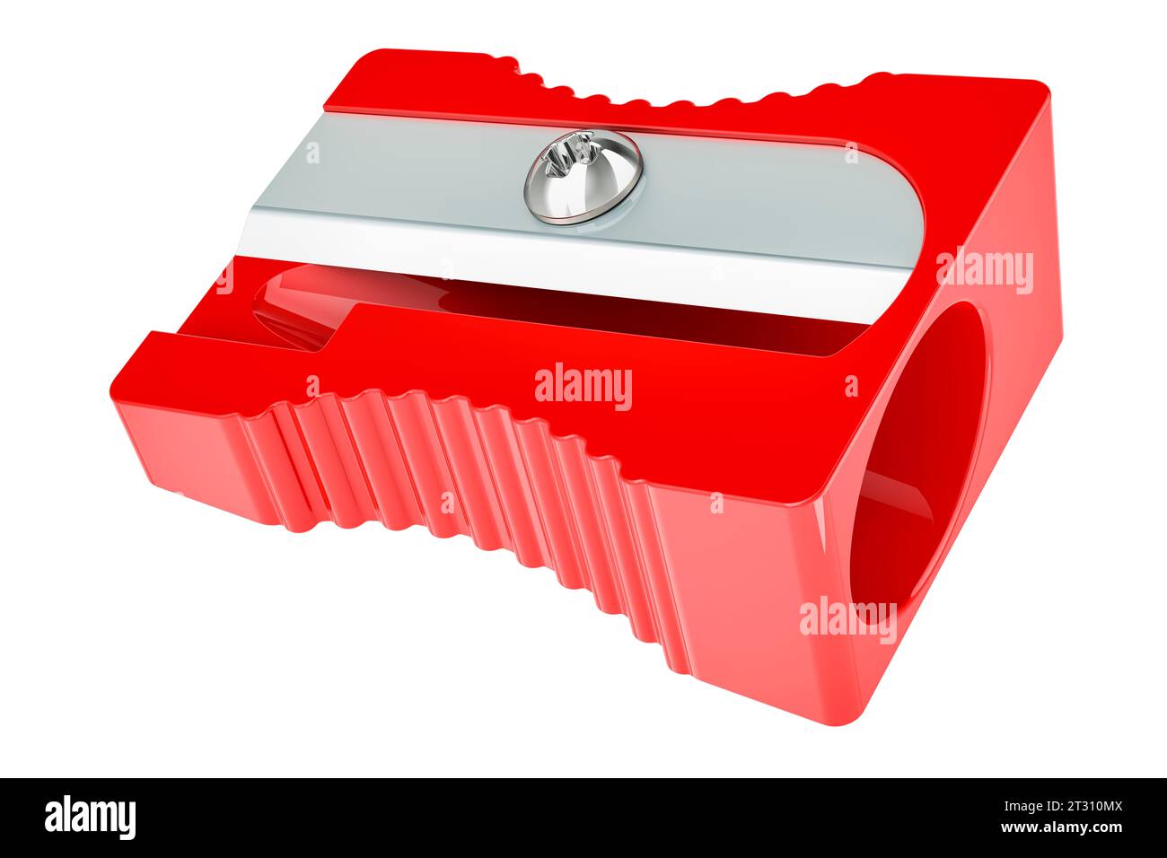 Plastic Pencil Sharpener, red color. 3D rendering isolated on white ...
