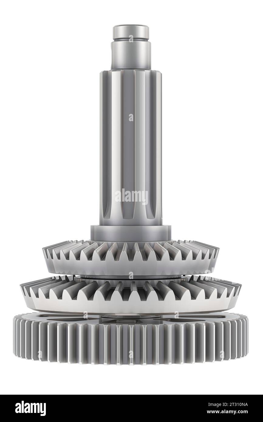 External bevel conical gear model, cogwheel mechanism. 3D rendering isolated on white background ...