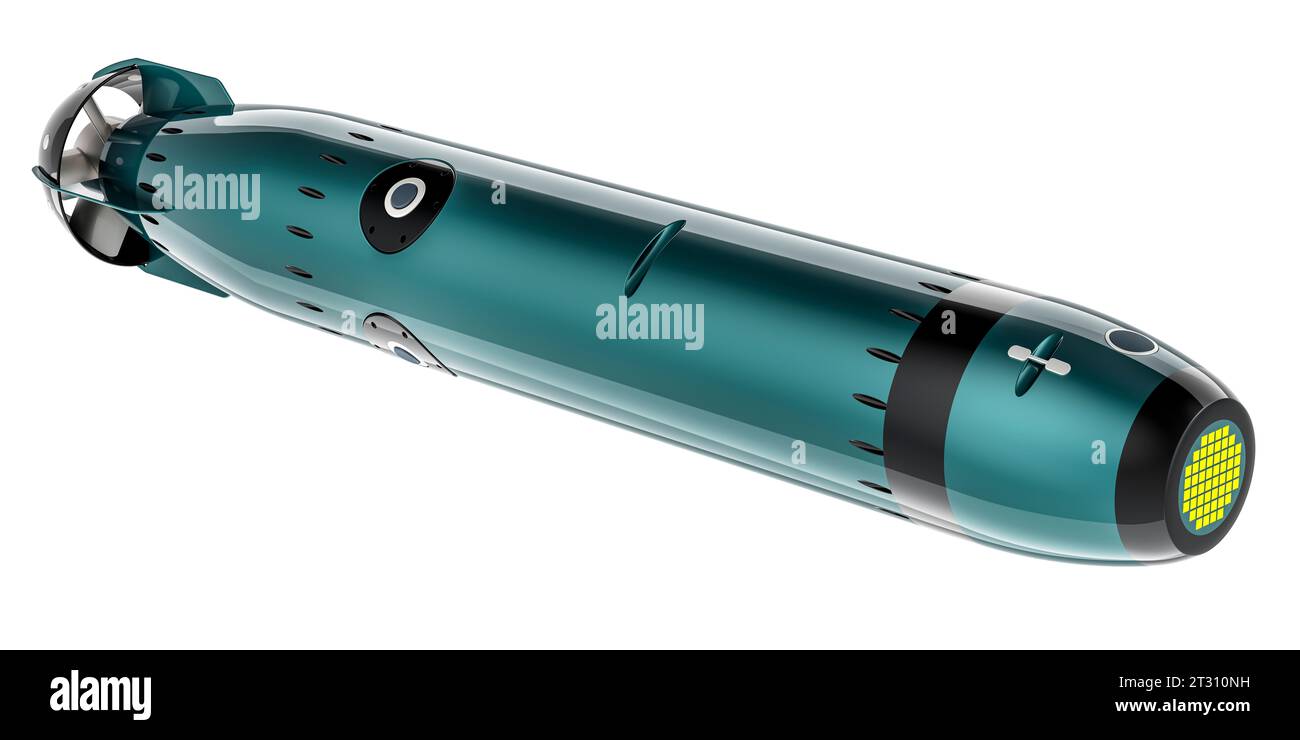 Torpedo, underwater ranged weapon. 3D rendering isolated on white ...