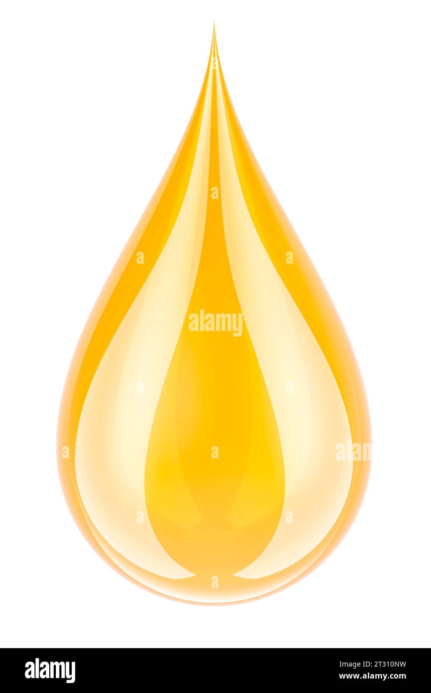 Yellow Drop, oil drop, golden liquid drop. 3D rendering isolated on ...