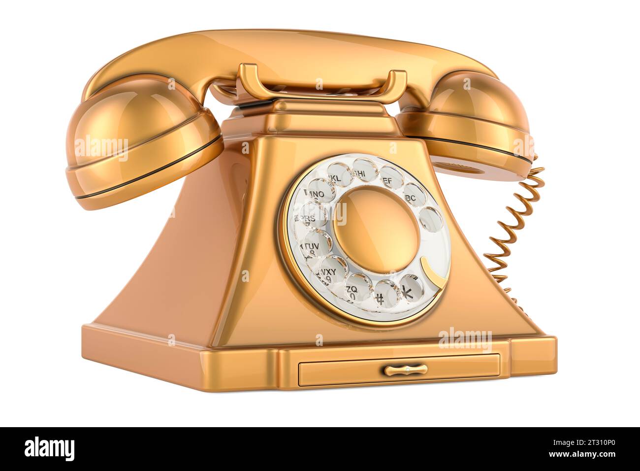 Retro phone from golden, copper, bronze or brass. 3D rendering isolated ...