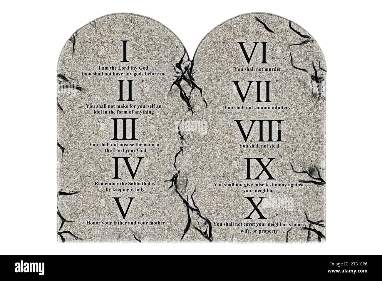 The Ten Commandments, the 10 commandments of God. 3D rendering isolated ...
