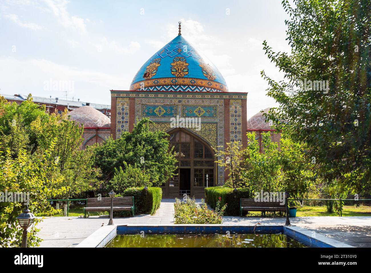 Blue Mosque building in green courtyard in Yerevan city on sunny autumn ...