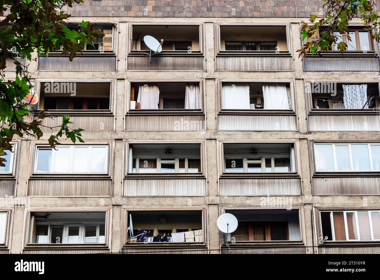 facade of residential house in central Kentron district in Yerevan city ...