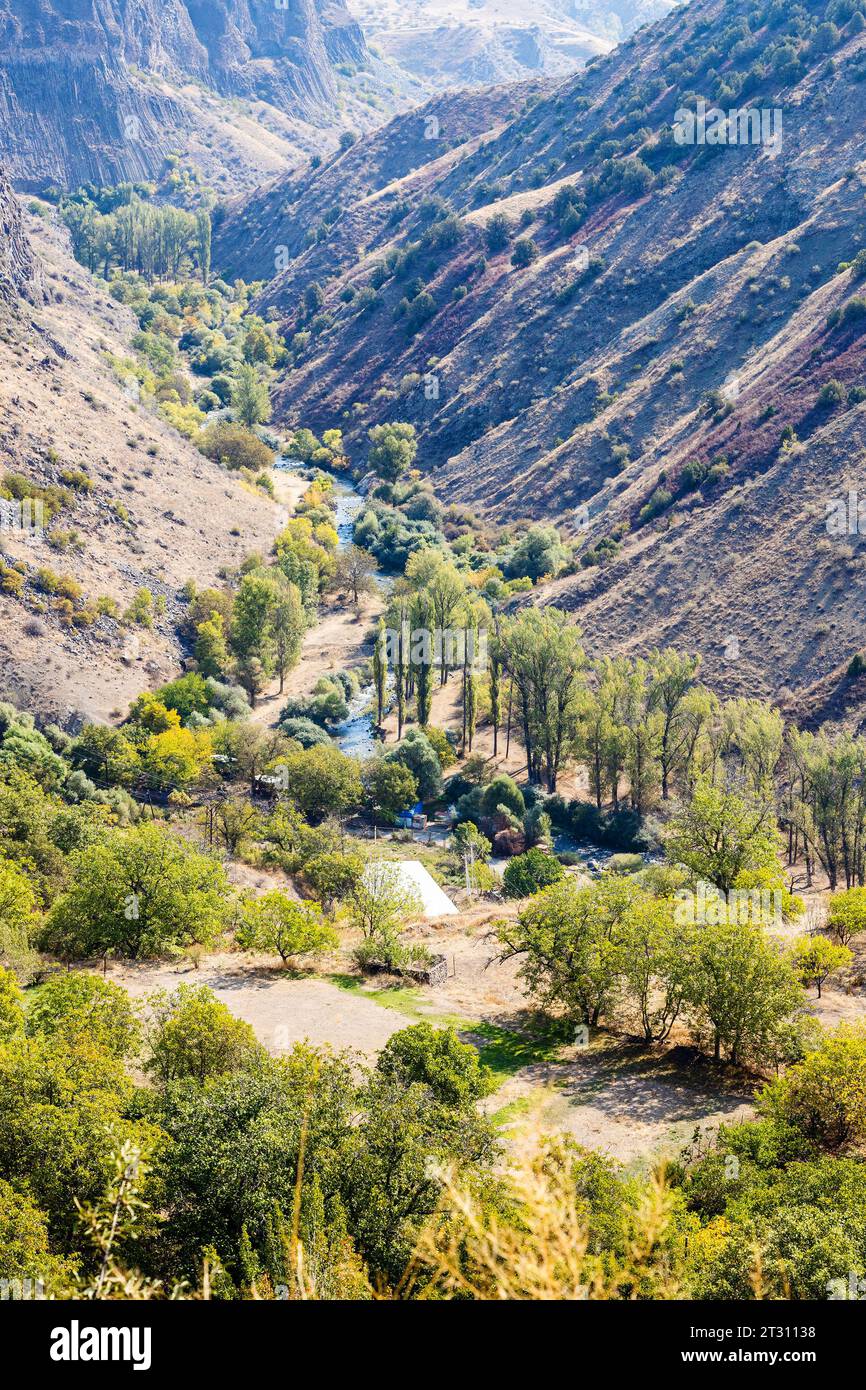 view of Azat River in gorge in Gegham mountains of Armenia near Garni ...