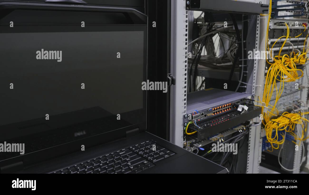 Industrial data center with computer place. Stock footage. Wall with ...