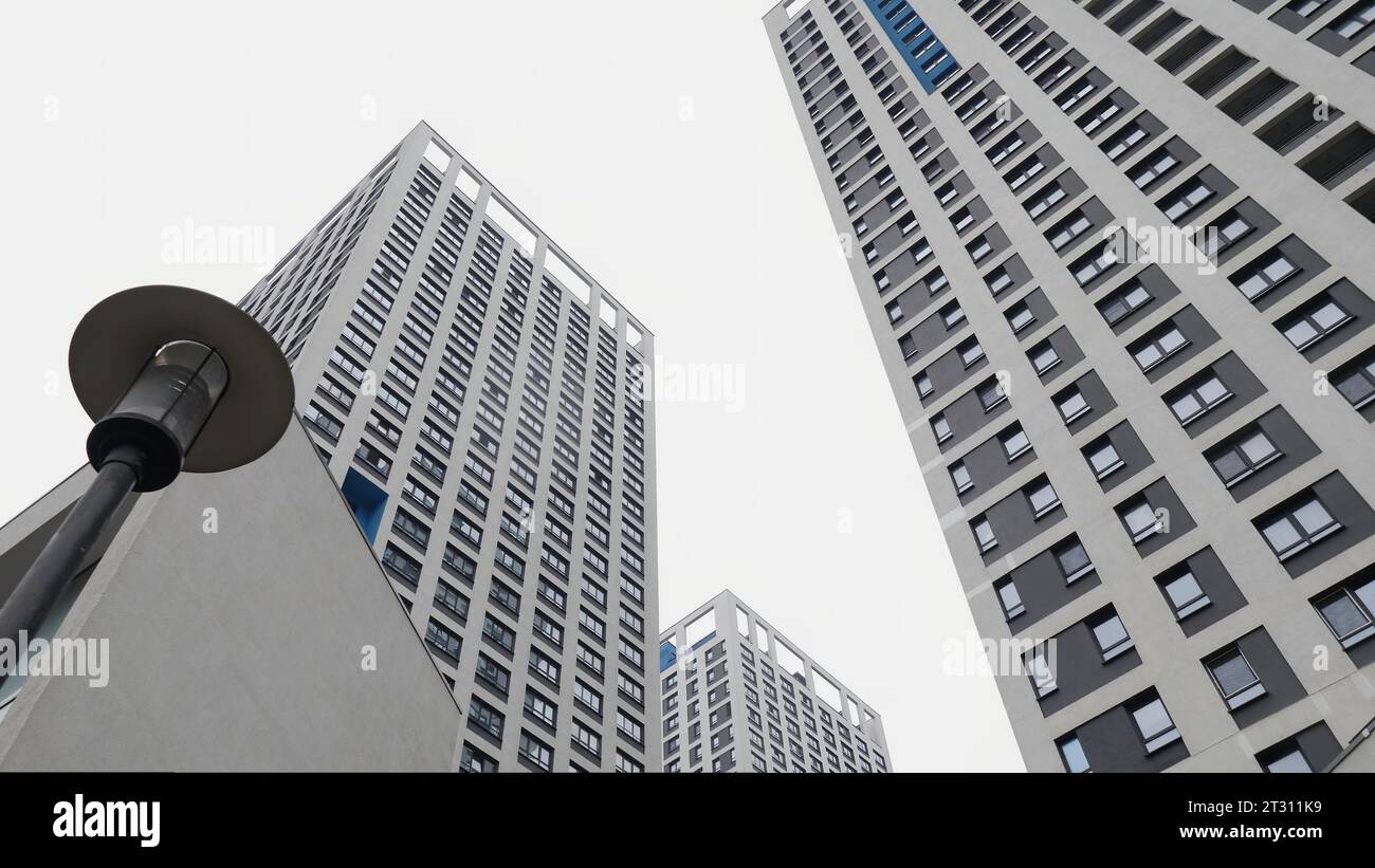 Bottom view of modern buildings on cloudy day. Stock footage. Modern ...