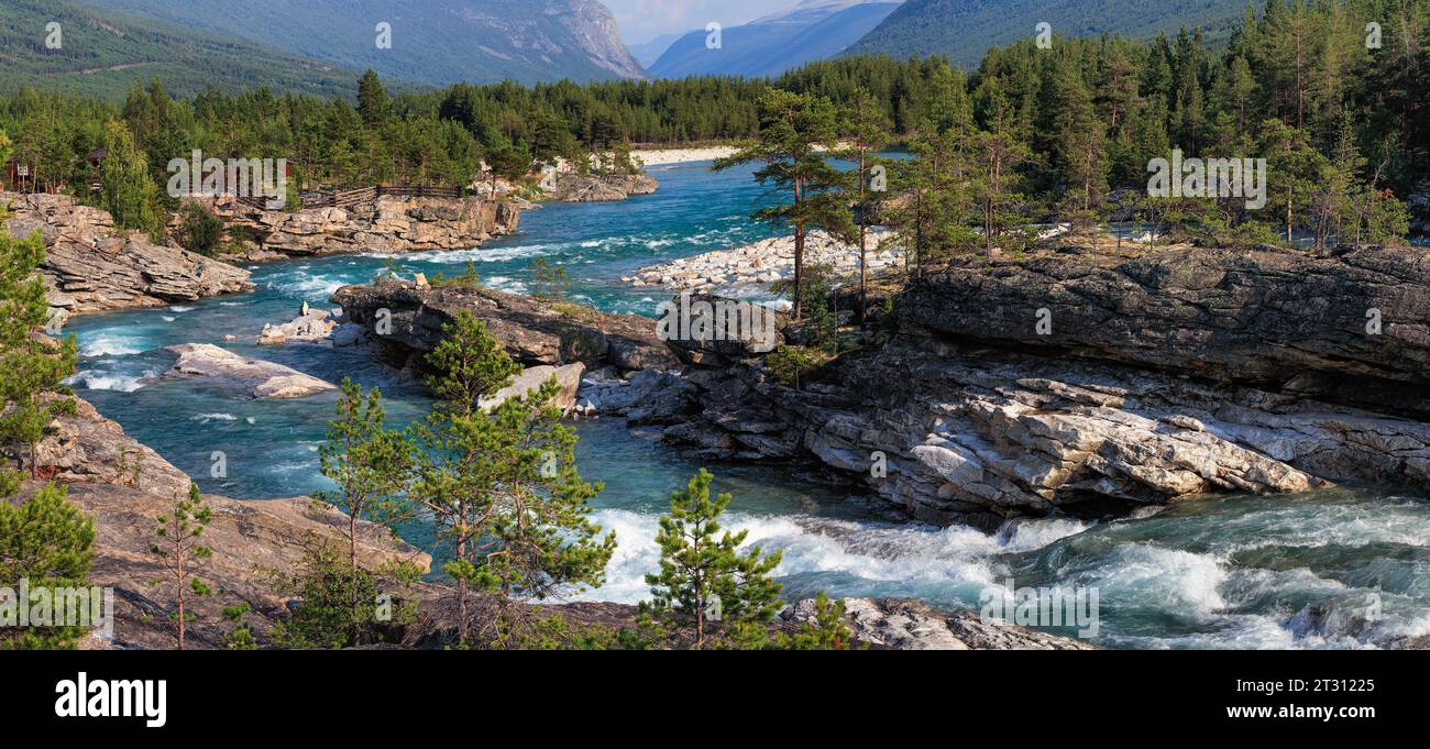 Donfoss waterfall on Otta mountain river in national park area in ...