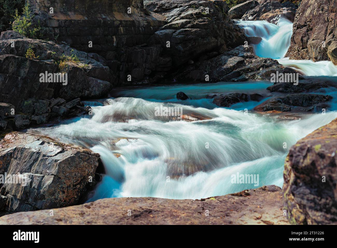 Donfoss waterfall on Otta mountain river in national park area in ...