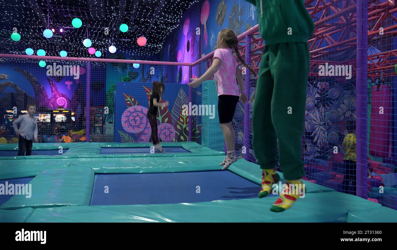 Denmark - Copenhagen, June 5, 2023: Happy girls and boys jumping on ...