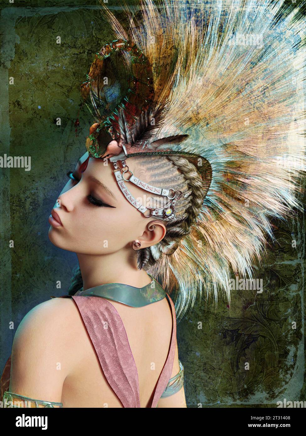 3d computer graphics of a portrait of a girl with Mohawk headdress ...