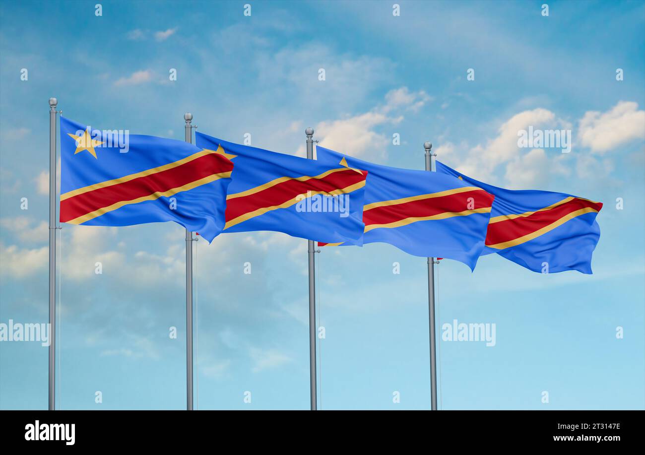 Democratic Republic of the Congo or Congo-Kinshasa four flags in row ...