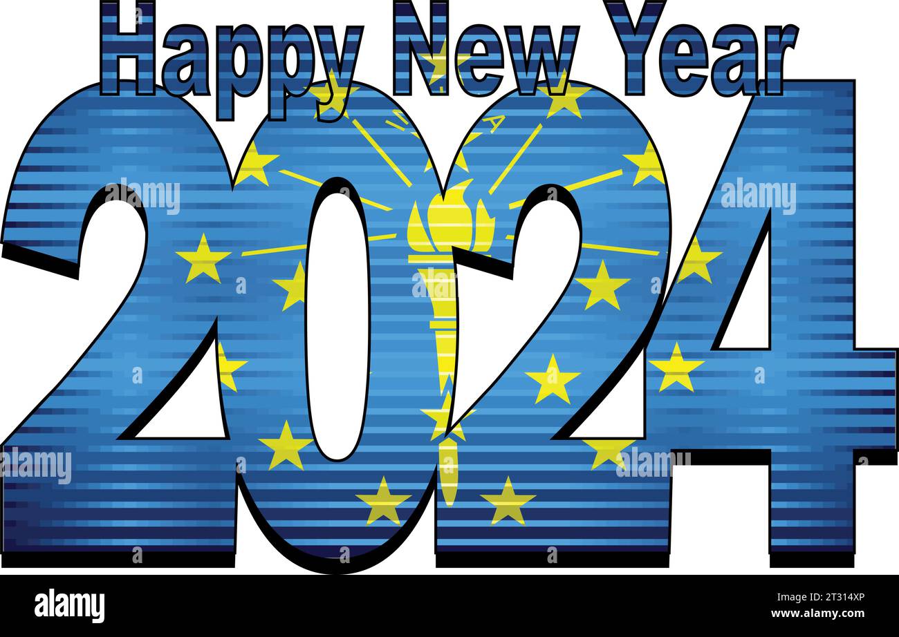 Happy New Year 2024 with Indiana flag inside - Illustration, 2024 HAPPY NEW YEAR NUMERALS Stock ...