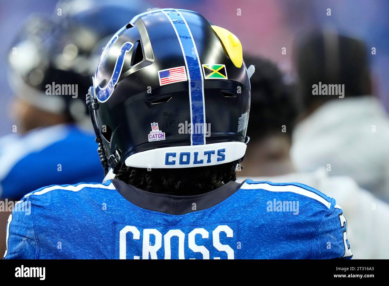 Flag decals are seen on the back of Indianapolis Colts safety Nick ...