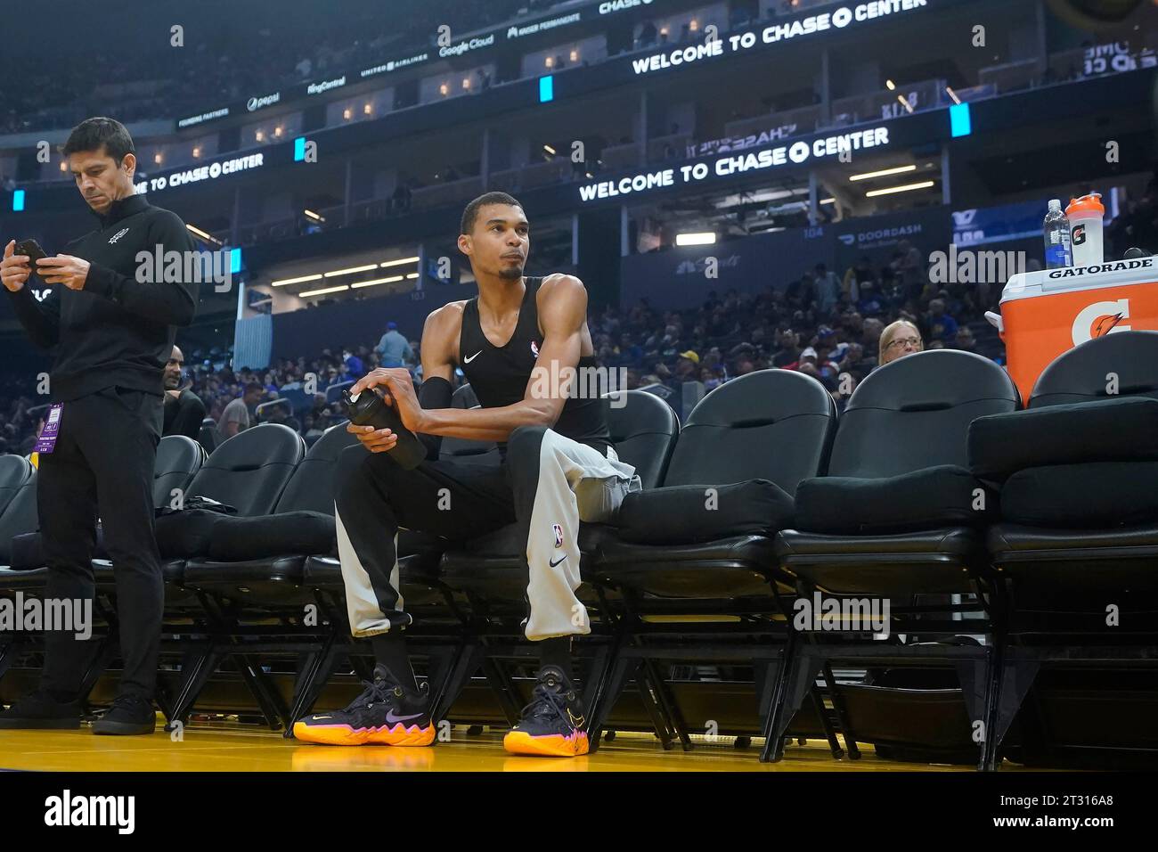 San Antonio Spurs center Victor Wembanyama before an NBA preseason ...