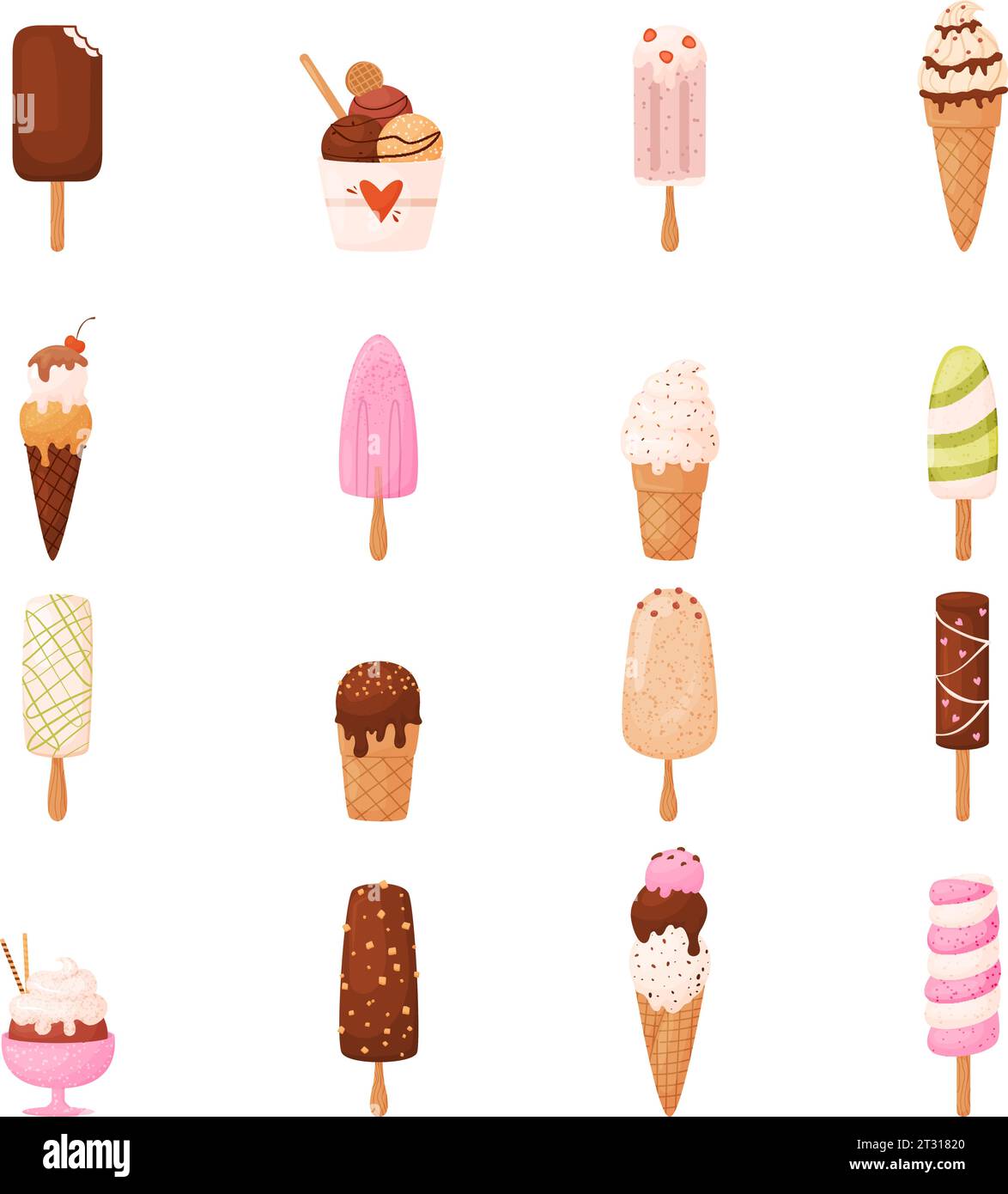 Isolated popsicle ice cream. Tasty sweet cold desserts icons, childish ...