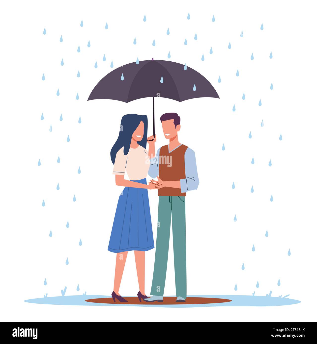 Couple in love standing under umbrella in rain. Romantic relationships. Autumn season. People ...