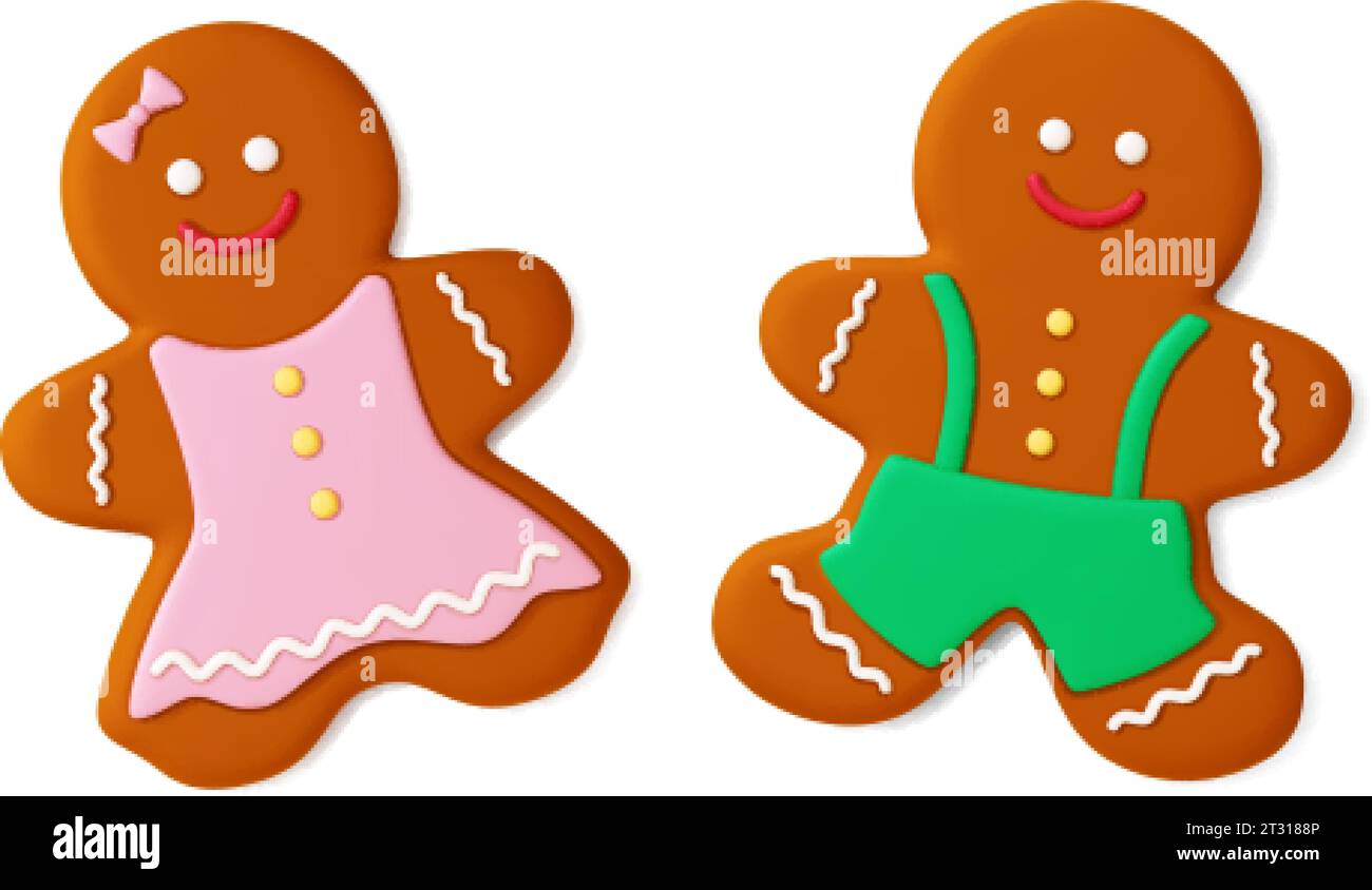 Cute gingerbread 3d render. Cookies christmas style, male and female ...