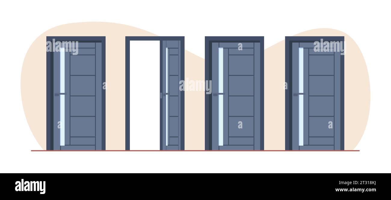 Four doors, one of which is open, another closed. Office room entry ...