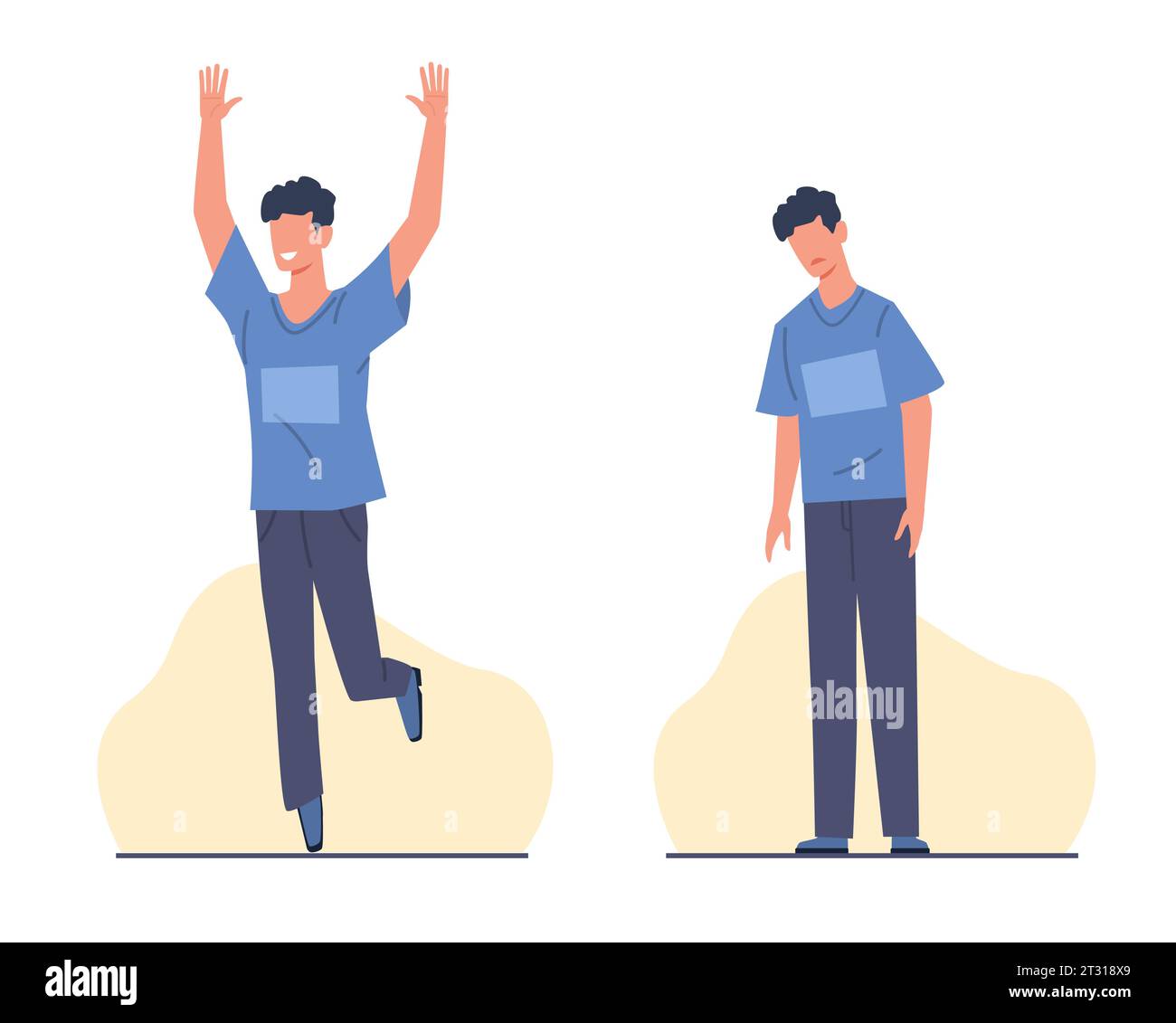 Funny guy and sad guy. Good and bad mood. Different emotions ...