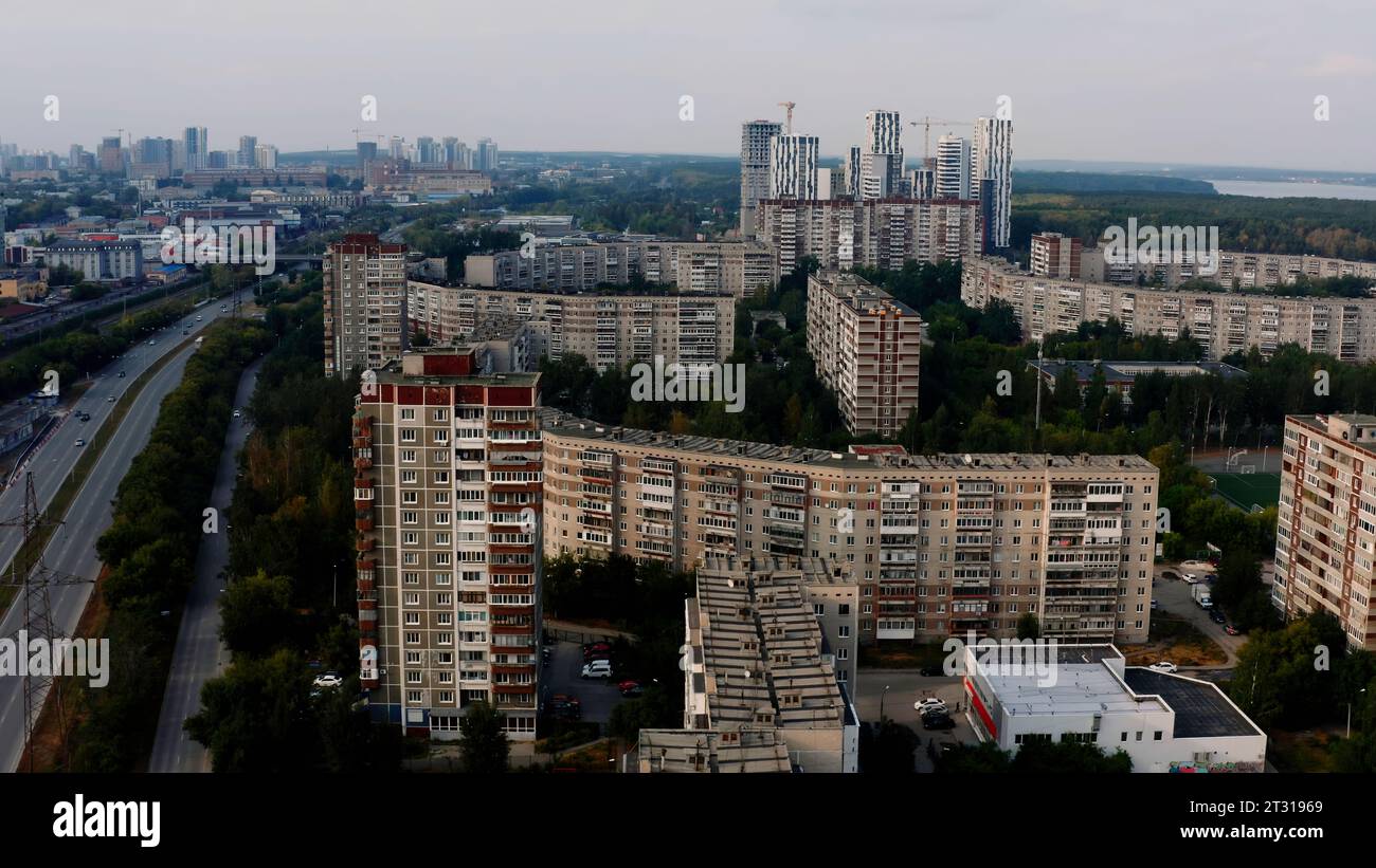 Aerial view of city sleeping area with many residential houses. Stock ...