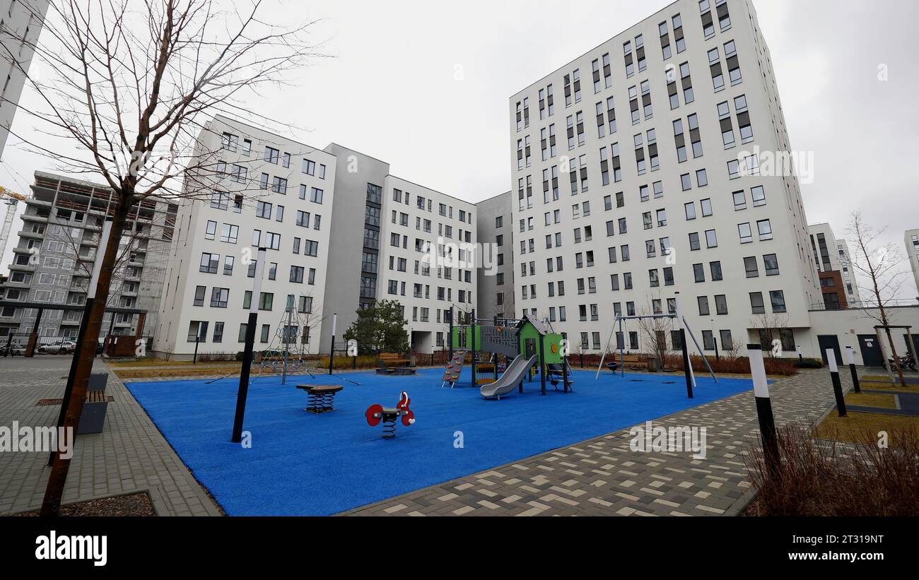 Modern urban architecture, white apartment building in the city and ...