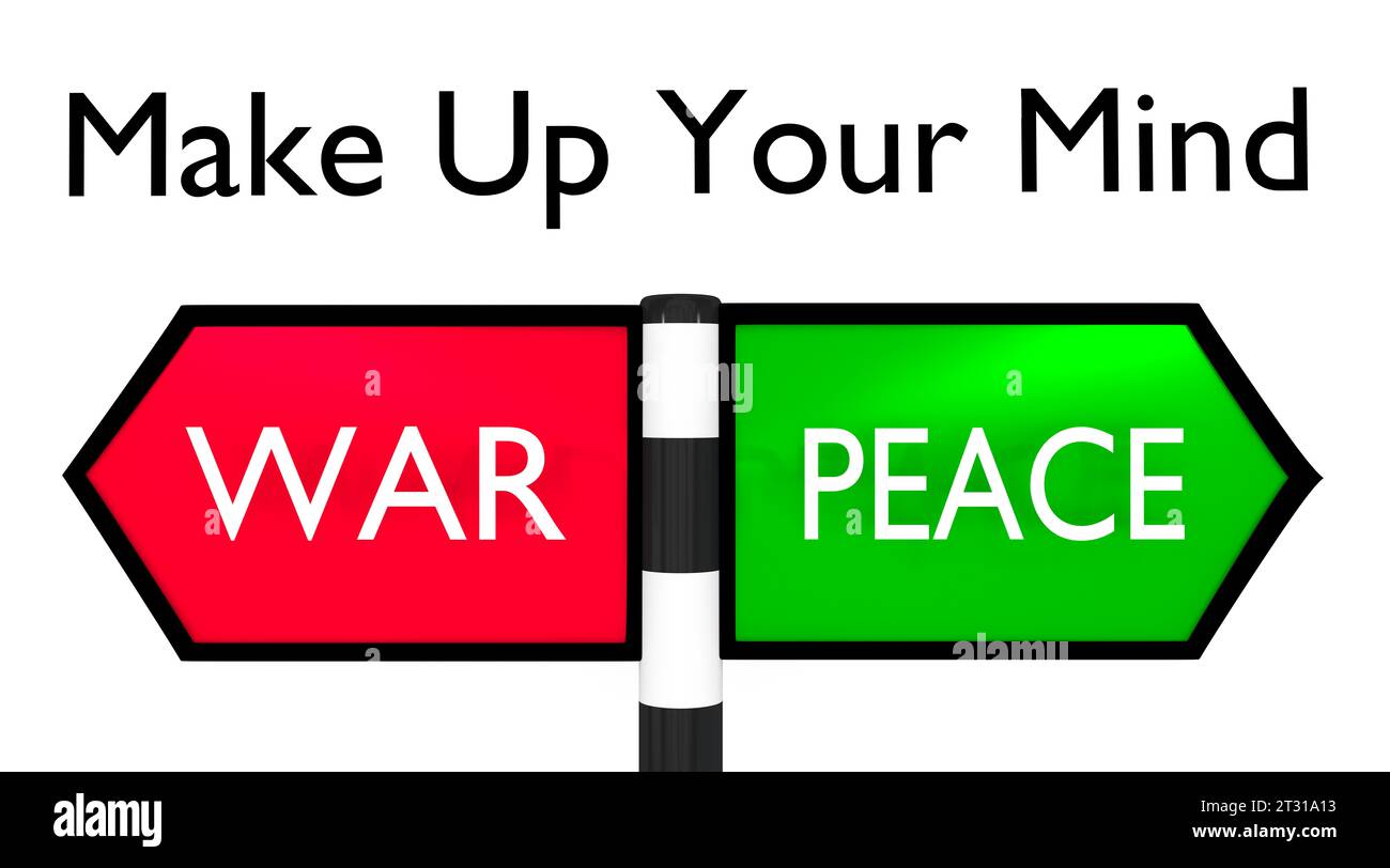 3D illustration of two road signs pointing to opposite directions. On ...