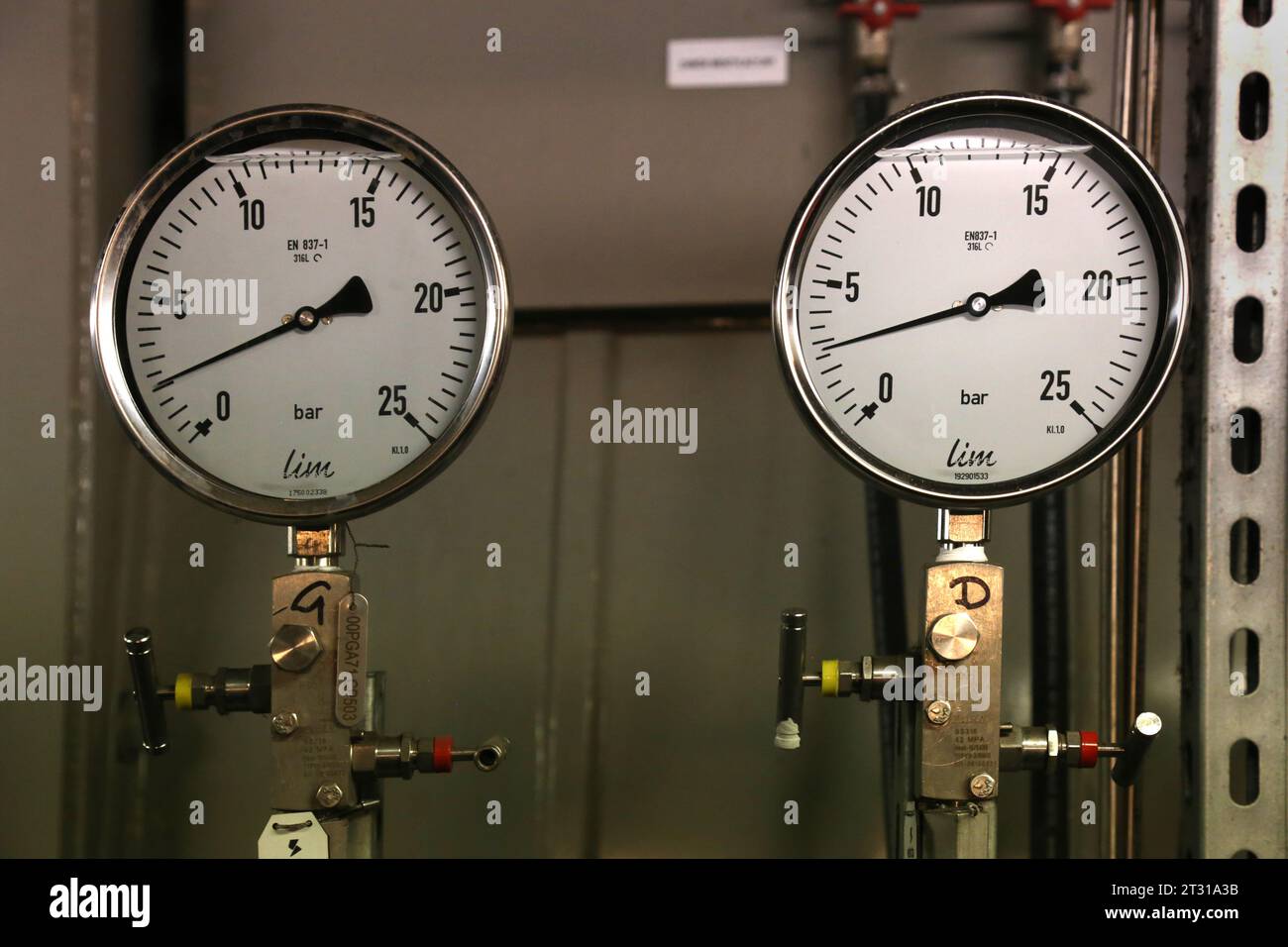 Cracow. Krakow. Poland. Manometers in industrial system. Pressure ...