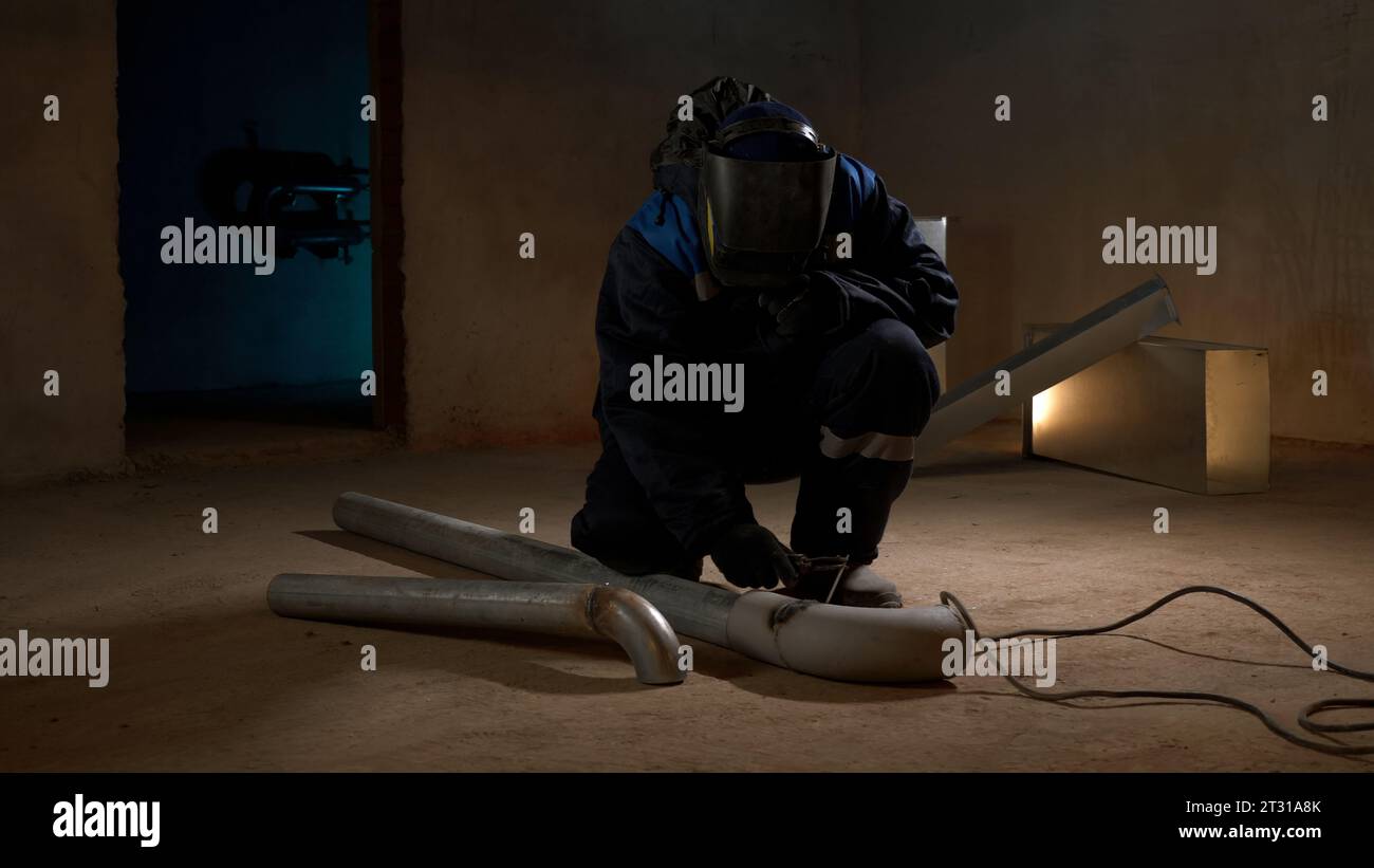 Portrait of a worker. Clip. A strong experienced man has finished the ...