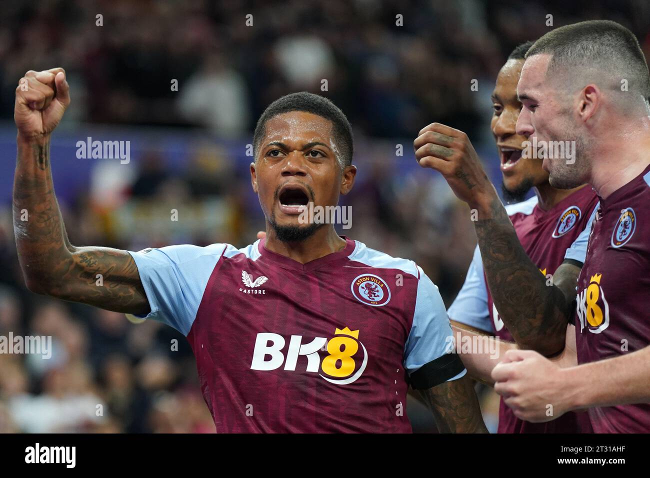 Aston Villa's Leon Bailey (left) celebrates scoring their side's fourth ...