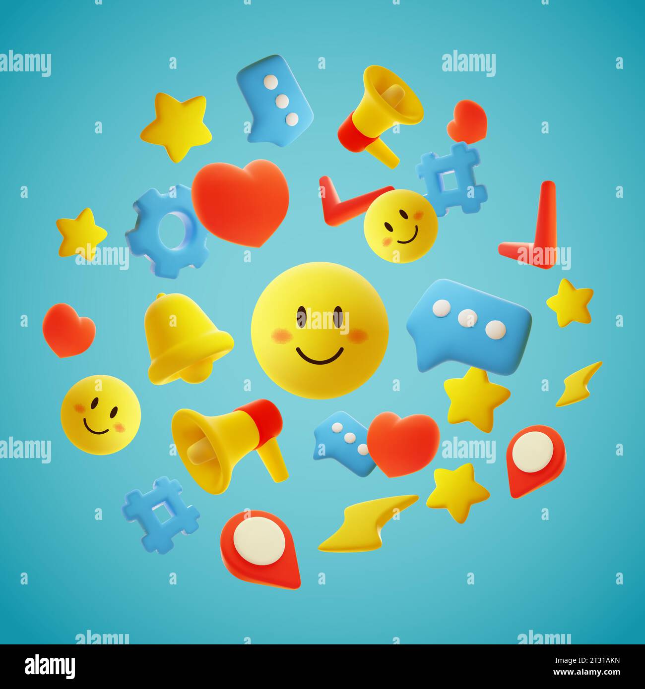 Social media 3d icons composition. Cartoon mobile app elements, emoji ...