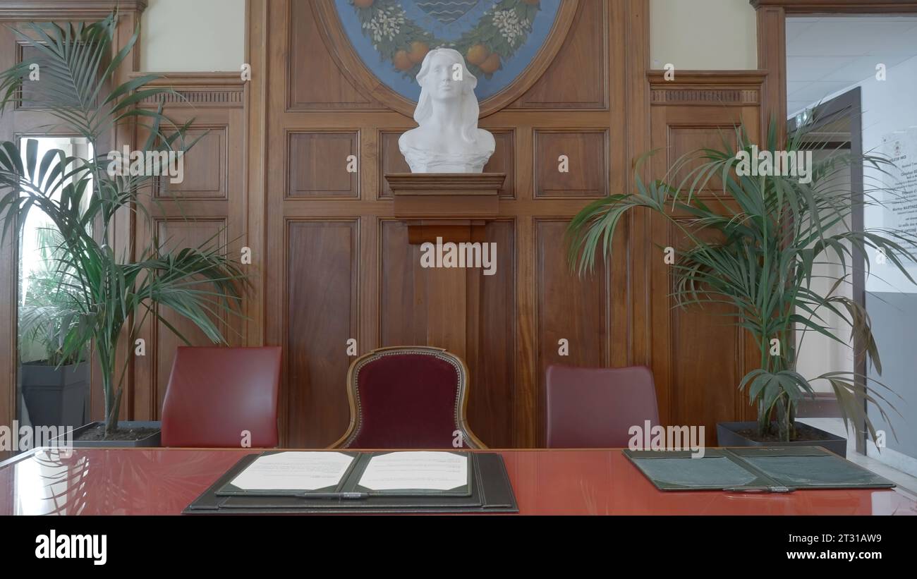 Interior of old office. Action. Old interior of cabinet for managers ...