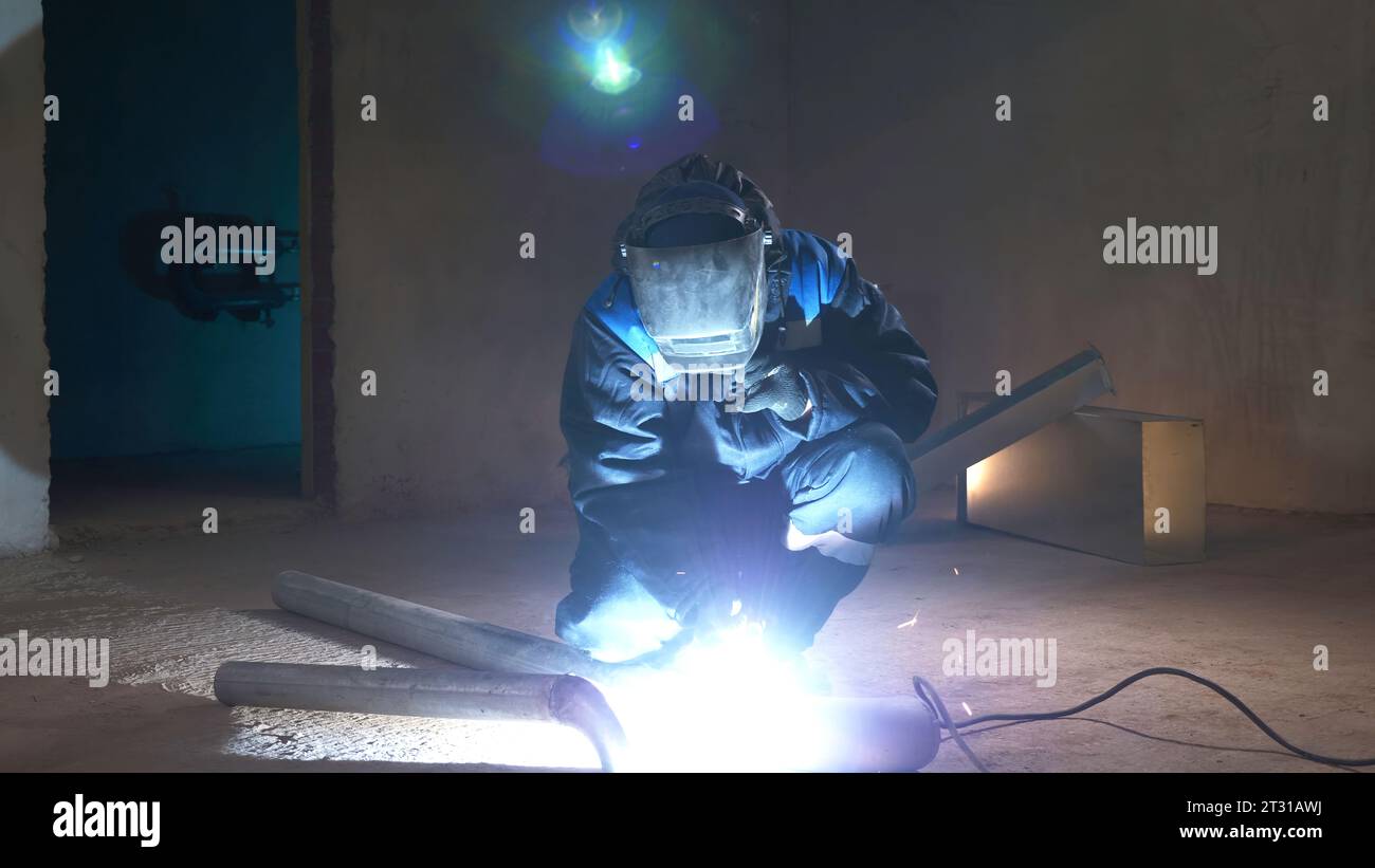 Portrait of a worker. Clip. A strong experienced man has finished the ...