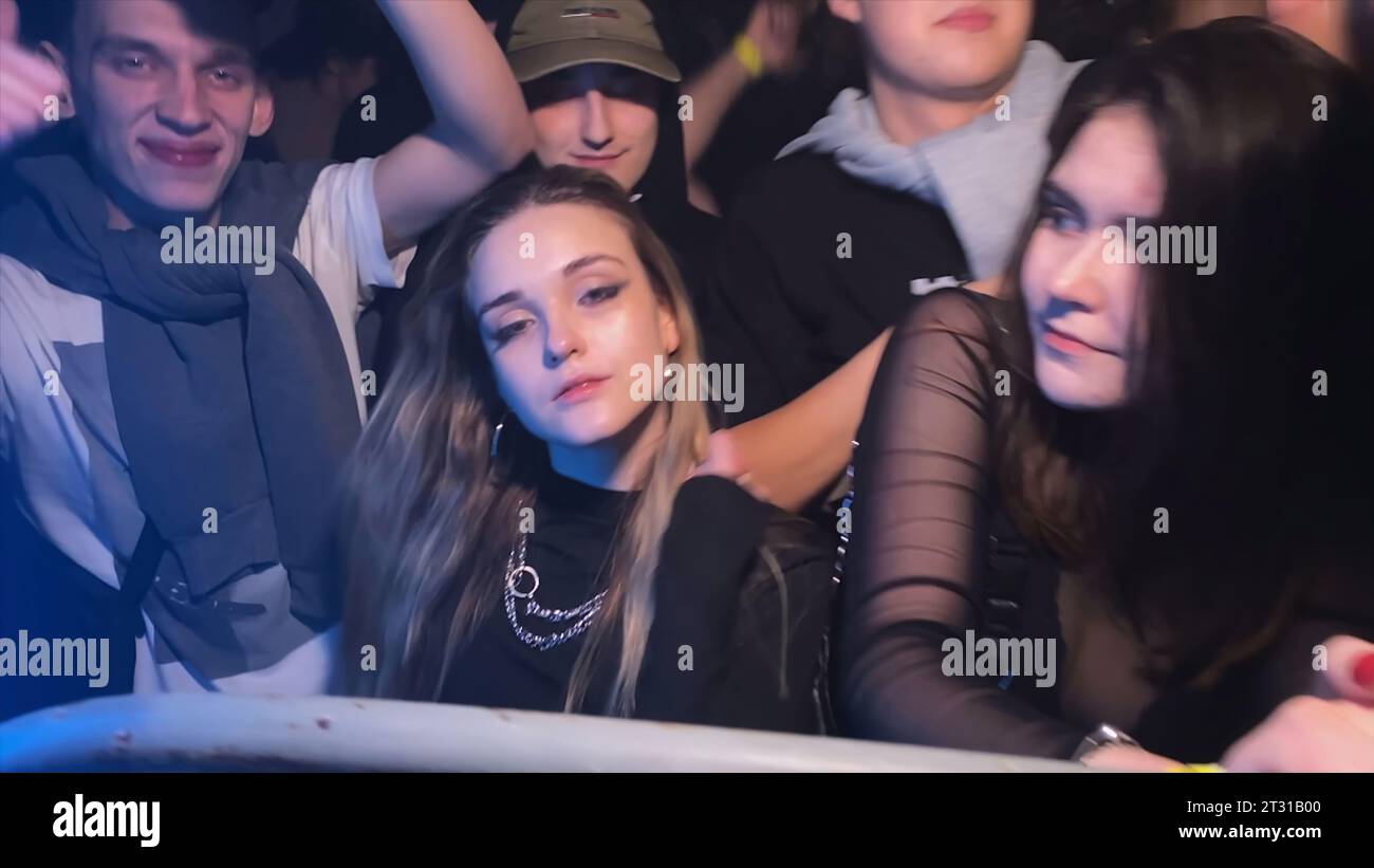 Serbia, Belgrade - June 20, 2023: People dancing at performer's concert ...