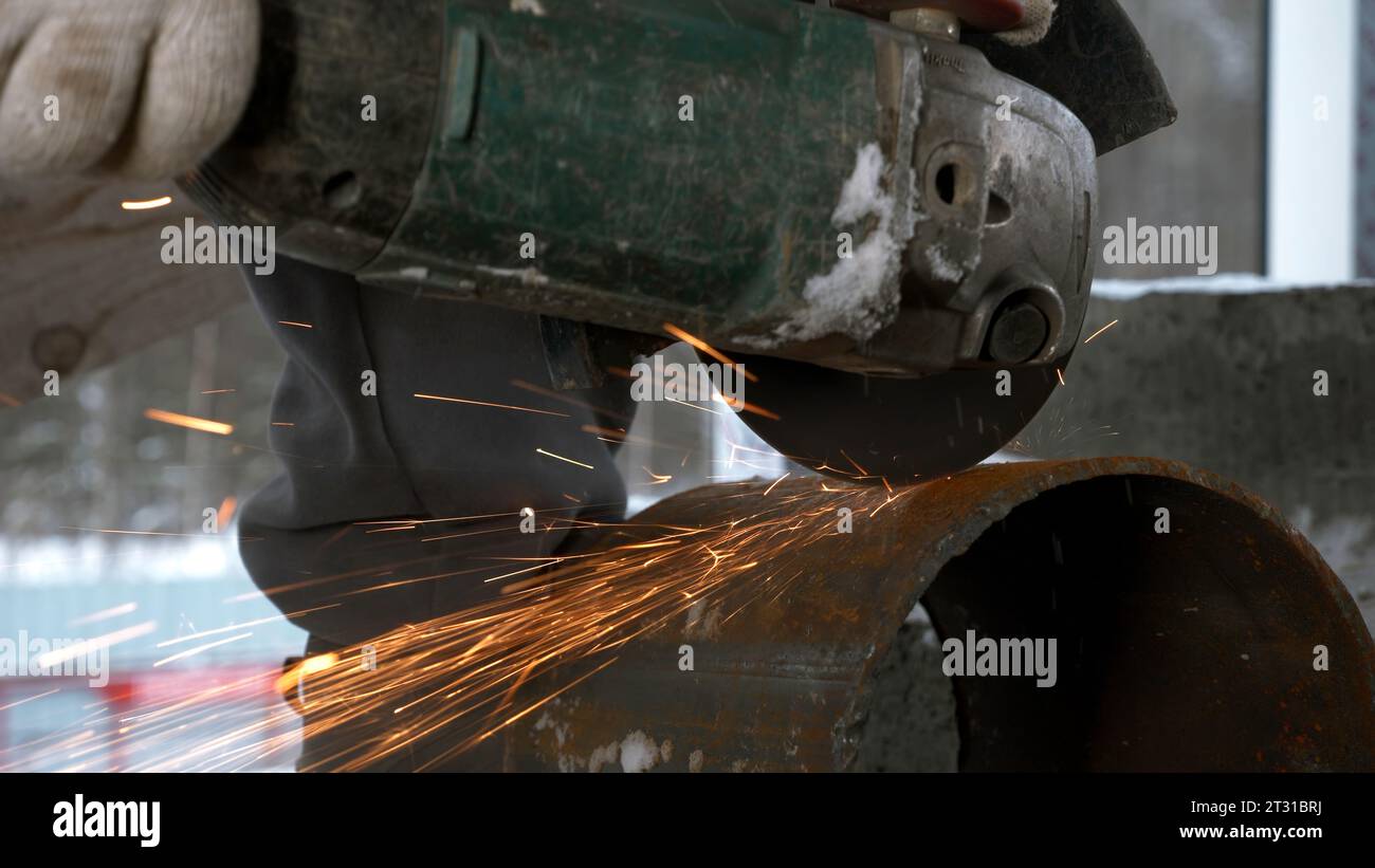 Portrait of a worker. Clip. A strong experienced man has finished the ...