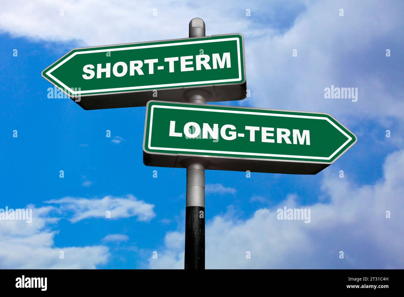 Two direction signs, one pointing left (Short-Term), and the other one ...