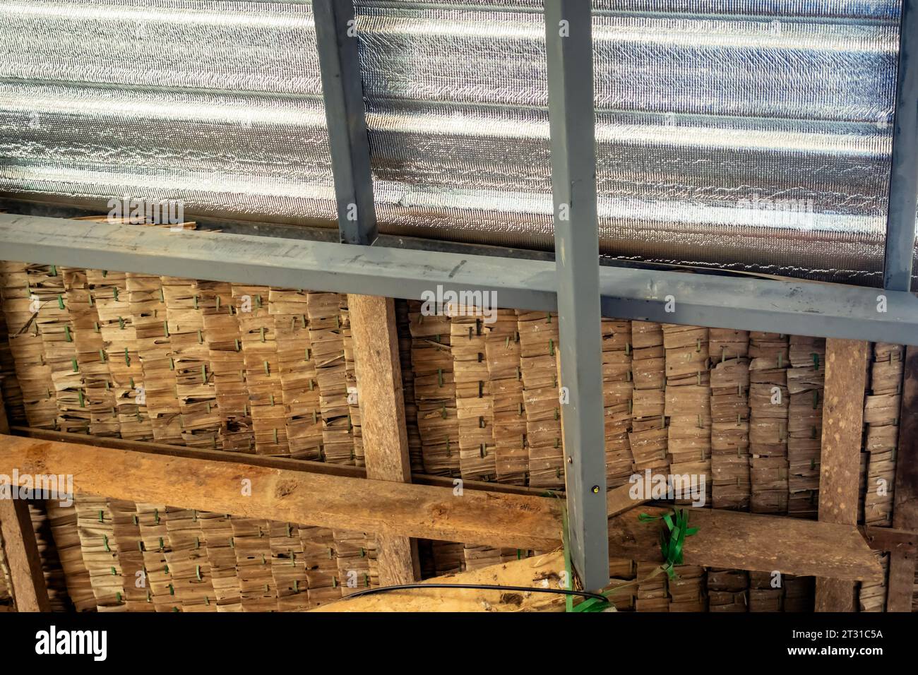 Ceiling covered with insulation combined with thatched roof. Aluminum ...